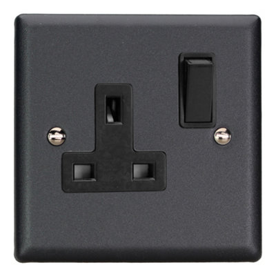 Varilight 1-Gang 13A Double Pole Switched Socket Matt Black