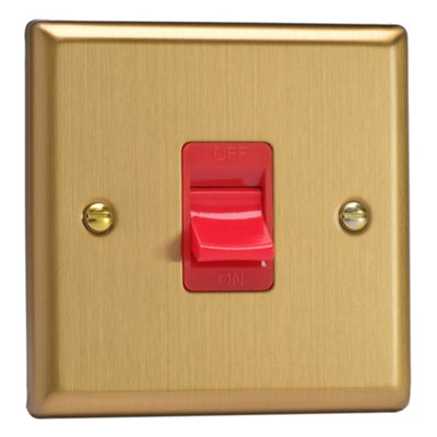 Varilight 1-Gang 45A Cooker Switch Red Insert Brushed Brass | DIY at B&Q