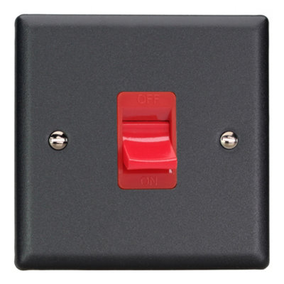Varilight 1-Gang 45A Cooker Switch Red Insert Matt Black | DIY at B&Q