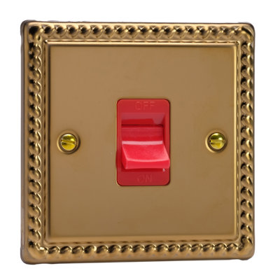 Varilight 1-Gang 45A Cooker Switch Red Insert Rope-Edge Brass | DIY at B&Q