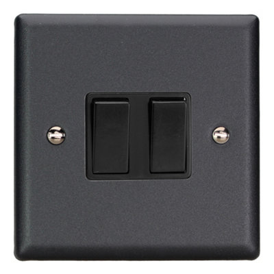 Varilight 2-Gang 10A Intermediate & 2-Way Rocker Switch Matt Black