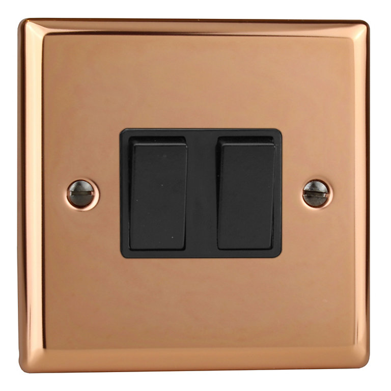 Varilight 2-Gang 10A Intermediate & 2-Way Rocker Switch Polished Copper ... Varilight 2-Gang 10A Intermediate & 2-Way Rocker Switch Polished Copper ...