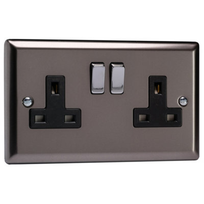 Varilight 2-Gang 13A Double Pole Switched Socket Pewter