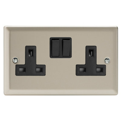 Varilight 2-Gang 13A Double Pole Switched Socket Satin | DIY at B&Q
