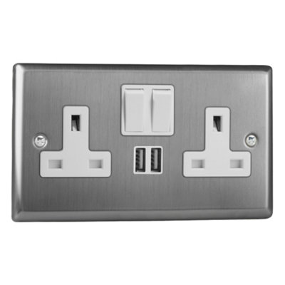 Varilight 2-Gang 13A Single Pole Switched Socket + 2x5V DC 2100mA USB ...