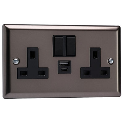 Varilight 2-Gang 13A Single Pole Switched Socket with 1x USB A & 1x USB ...
