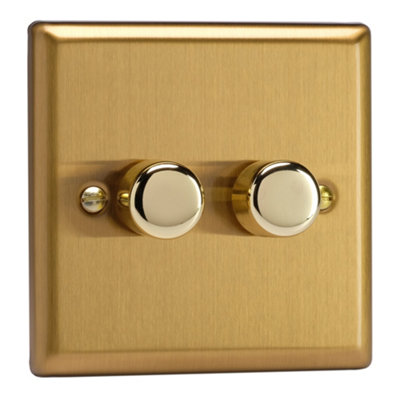 Varilight 2-Gang 2-Way 2x120W V-Pro LED Dimmer Brushed Brass | DIY at B&Q