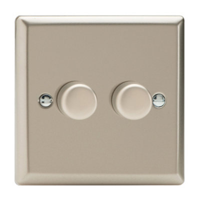 Varilight 2-Gang 2-Way V-Pro Push On/Off Rotary LED Dimmer 2 x 0-120W Satin
