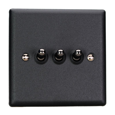 Varilight 3-Gang 2-Way 10A Toggle Switch Matt Black