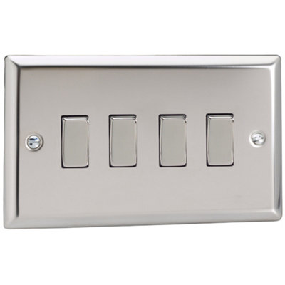 Varilight 4-Gang 10A 1- or 2-Way Rocker Switch (Twin Plate) Chrome