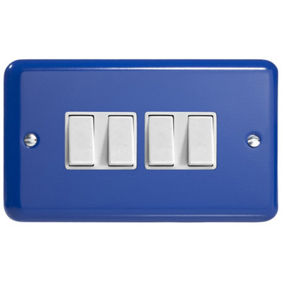 Varilight 4-Gang 10A 1- or 2-Way Rocker Switch (Twin Plate) Reflex Blue