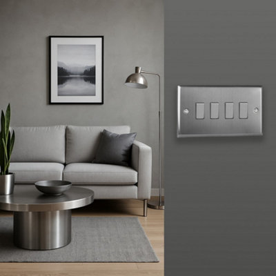 Varilight 4-Gang 2-Way Rocker Light Switch - Classic Brushed Steel With ...