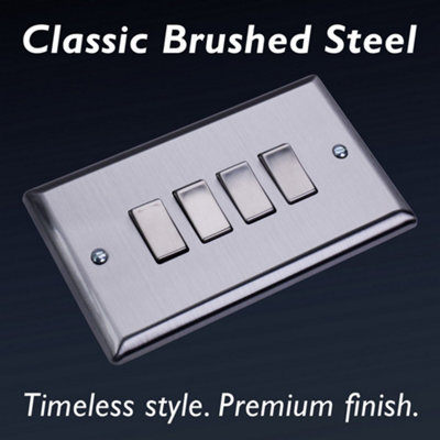 Varilight 4-Gang 2-Way Rocker Light Switch - Classic Brushed Steel With ...