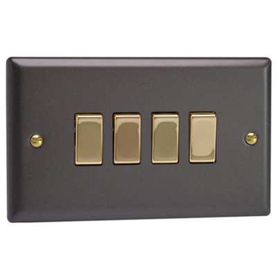 Varilight 4-Gang 2-Way Rocker Light Switch - Vogue Slate With Polished ...