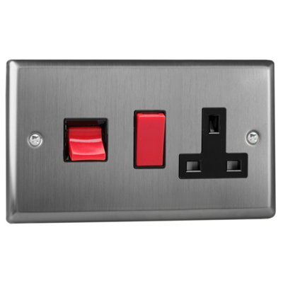 Varilight 45A Cooker Panel with 13A Double Pole Switched Socket Brushed ...