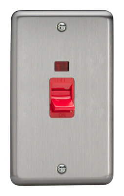 Varilight 45A Cooker Switch + Neon (Vertical Twin Plate, Red Rocker ...