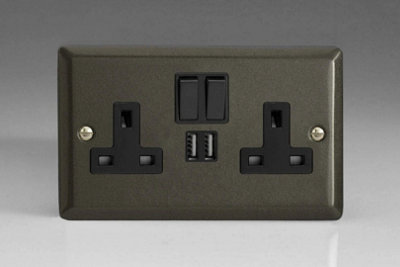 Varilight Classic Graphite 2-Gang 13 Amp Socket + 2x USB Charging Port ...
