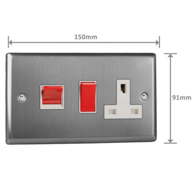 Varilight Cooker Switch With Switched Socket Outlet - Classic Brushed ...