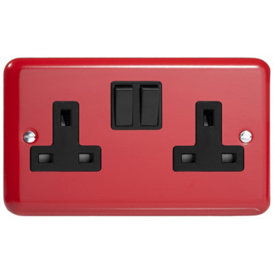 Varilight Double Switched Plug Socket - Lily Pillar Box Red With Black ...