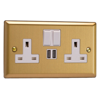 Varilight Double Switched Plug Socket With USB Charging - Classic ...