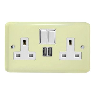 Varilight Double Switched Plug Socket With USB Charging - Lily White ...