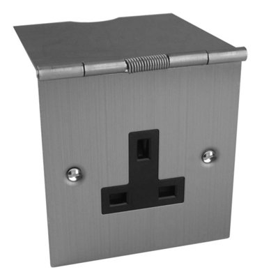 Varilight Single Floor Socket - Value Brushed Steel With Black Insert ...