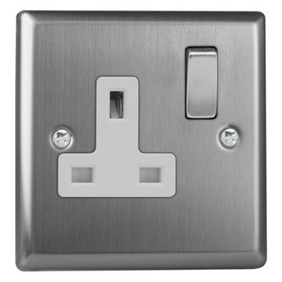 Varilight Single Switched Plug Socket - Classic Brushed Steel With ...