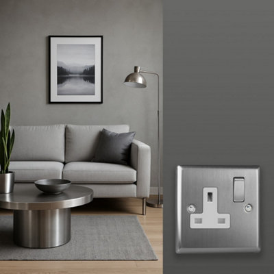Varilight Single Switched Plug Socket - Classic Brushed Steel With ...