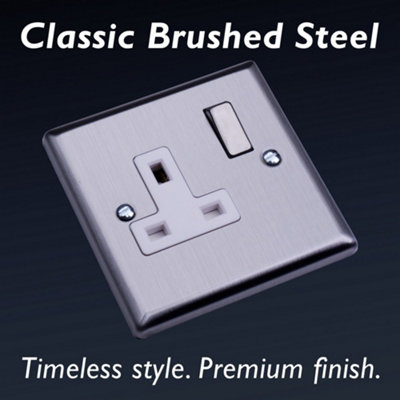 Varilight Single Switched Plug Socket - Classic Brushed Steel With ...