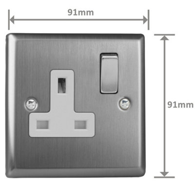 Varilight Single Switched Plug Socket - Classic Brushed Steel With ...
