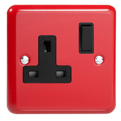 Varilight Single Switched Plug Socket - Lily Pillar Box Red With Black ...