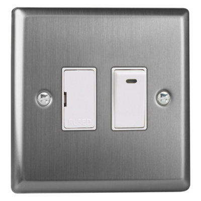 Varilight Switched Fused Spur With Neon - Classic Brushed Steel With ...