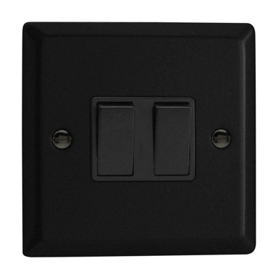 Varilight Urban Matt Black 2-Gang Intermediate 10 Amp Switch