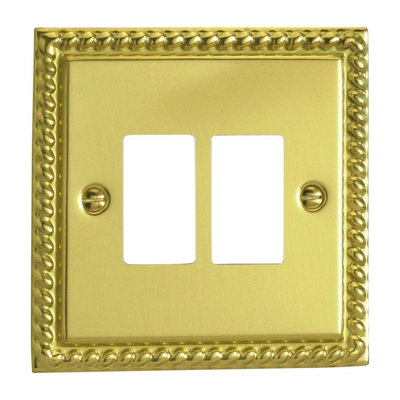 Varilight XGPGY2 Georgian Polished Brass 2-Gang Grid Plate (Single Plate)
