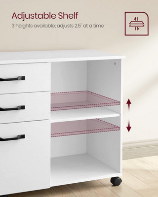 VASAGLE 3-Drawer File Cabinet, Mobile Lateral Filing Cabinet with Open ...