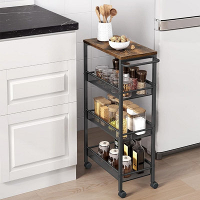 VASAGLE 4-Tier Trolley, Space-Saving Kitchen Cart with Wheels, Steel ...