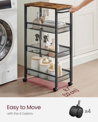 VASAGLE 4-Tier Trolley, Space-Saving Kitchen Cart with Wheels, Steel ...