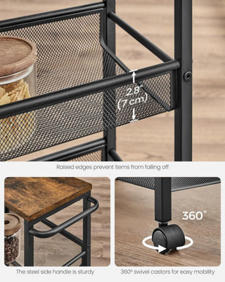VASAGLE 4-Tier Trolley, Space-Saving Kitchen Cart with Wheels, Steel ...