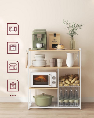 VASAGLE Baker's Rack, Kitchen Island with 2 Metal Mesh Baskets, Shelves ...