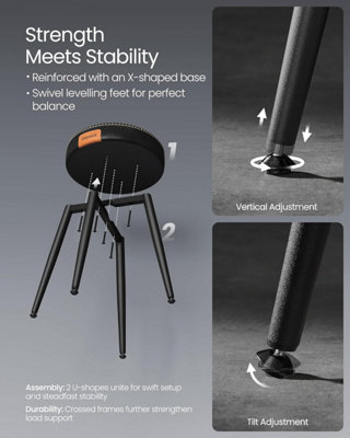 VASAGLE Bar Stool for Dining, Kitchen, Office, Upholstered, Synthetic ...
