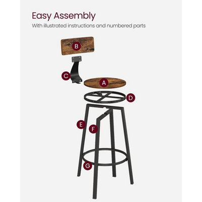 VASAGLE Bar Stools, Set of 2 Tall Bar Chairs with Backrest, Kitchen ...
