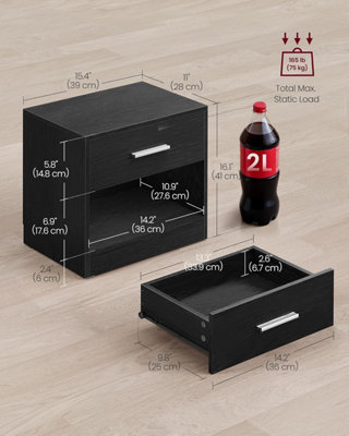 VASAGLE Bedside Table, Side Table With Drawer, Handle, Open Compartment ...