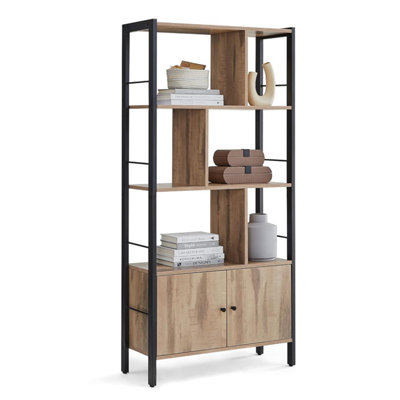 Vasagle Bookshelf, Storage Shelf, Large Bookcase with Doors, 4 Shelves ...