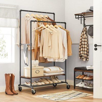 VASAGLE Clothes Rail heavy duty, Double Clothes Rack with Dual Hanging ...