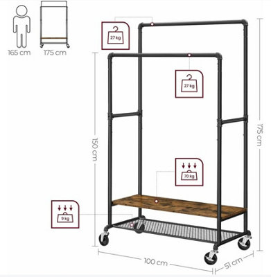 VASAGLE Clothes Rail heavy duty, Double Clothes Rack with Dual Hanging ...