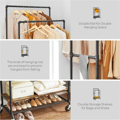 VASAGLE Clothes Rail heavy duty, Double Clothes Rack with Dual Hanging ...
