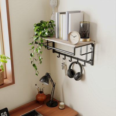 VASAGLE Coat Rack Wall-Mounted, Clothes Rail with 5 Removable Hooks ...