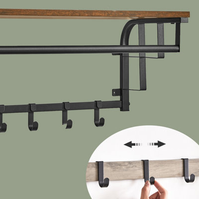 VASAGLE Coat Rack Wall-Mounted, Clothes Rail with 5 Removable Hooks ...