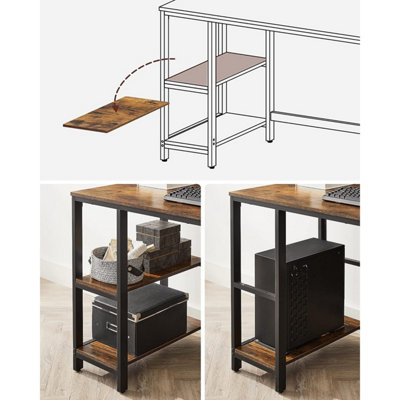VASAGLE Computer Desk Industrial Design PC 2 Shelves on Right or Left ...