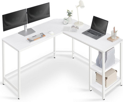 VASAGLE Computer Desk L Shaped Corner Desk Gaming Desk Workstation with Shelves Space Saving Maple White
